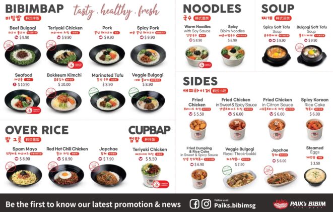 Paik's Bibim Menu & Prices List Singapore 2025