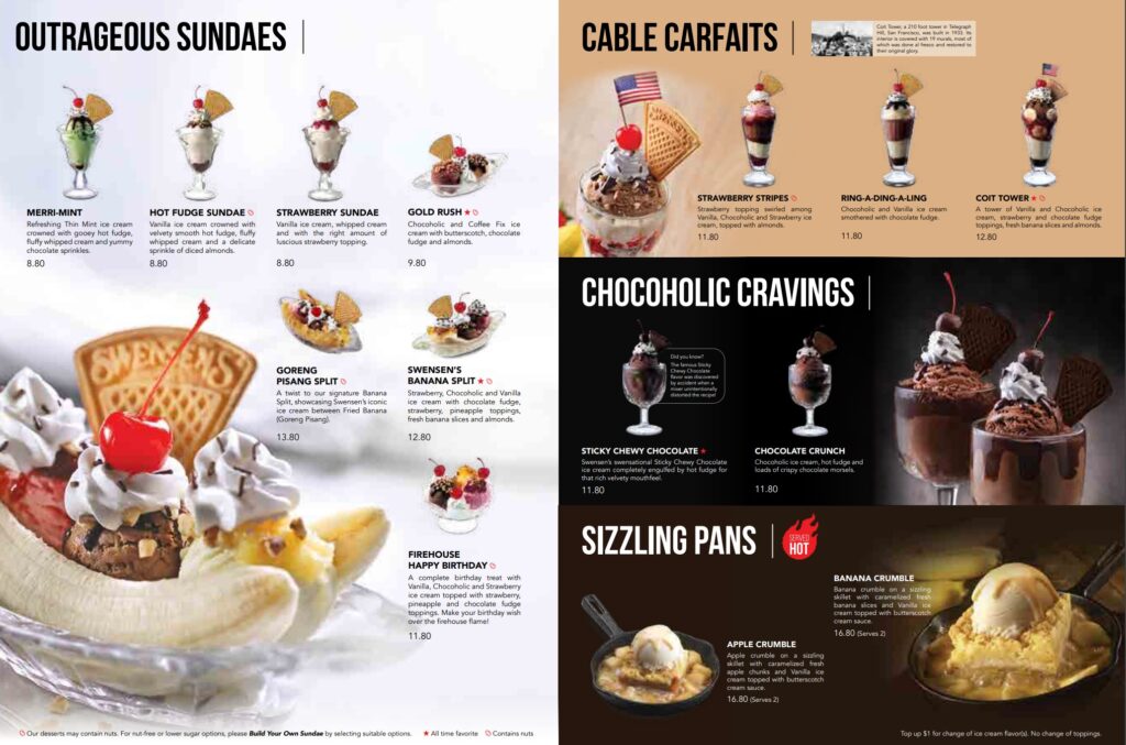 Swensens Menu & Prices List Singapore 2025