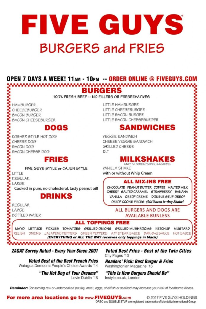 Five Guys Menu & Prices List Singapore 2026