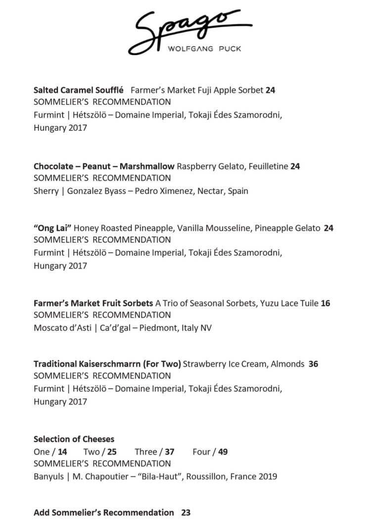 Spago Menu & Prices List Singapore 2025