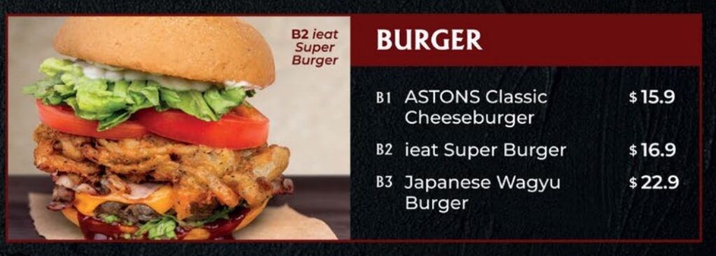 Astons Menu & Prices List Singapore 2025