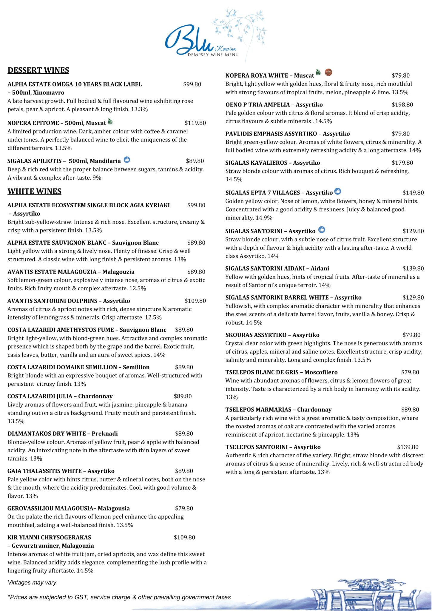 Blu Kouzina Menu & Prices List Singapore 2026