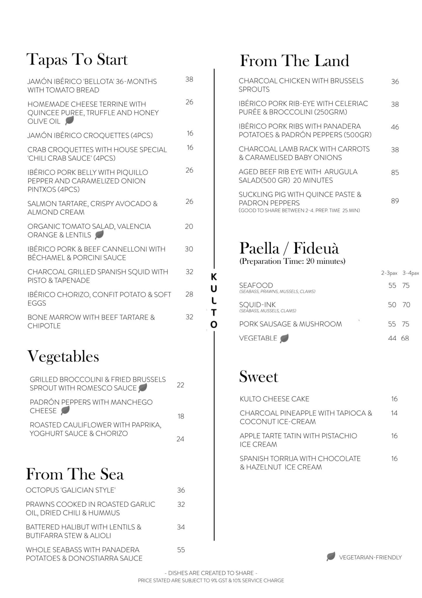 Kulto Menu & Prices List Singapore 2026