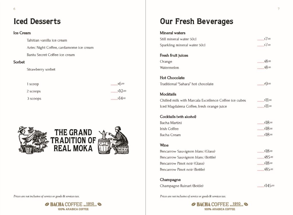 Bacha Coffee Menu & Prices List Singapore 2026