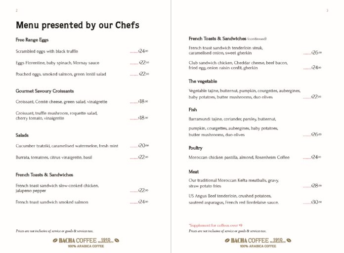 Bacha Coffee Menu & Prices List Singapore 2026