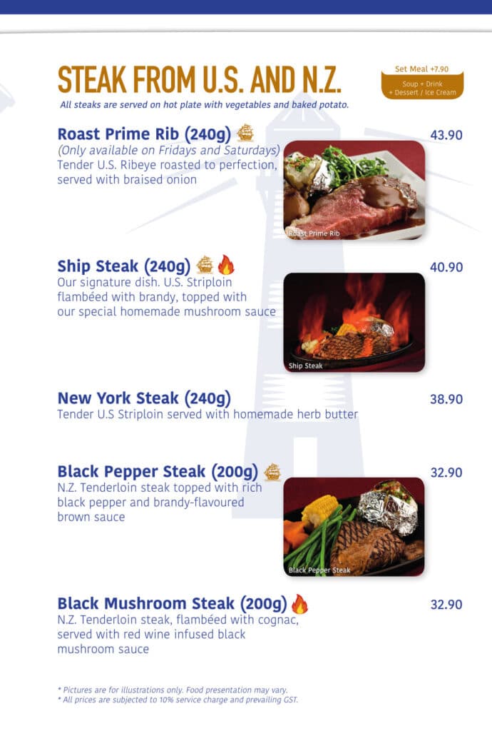 The Ship Restaurant & Bar Menu & Prices List Singapore 2026